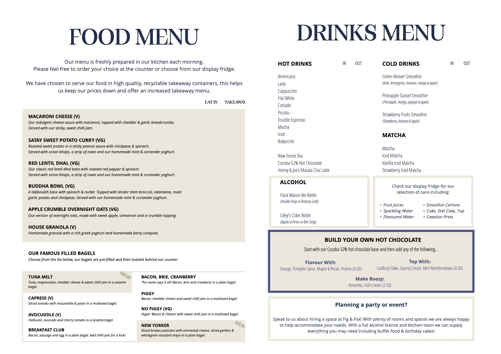 Menus – Fig & Fox